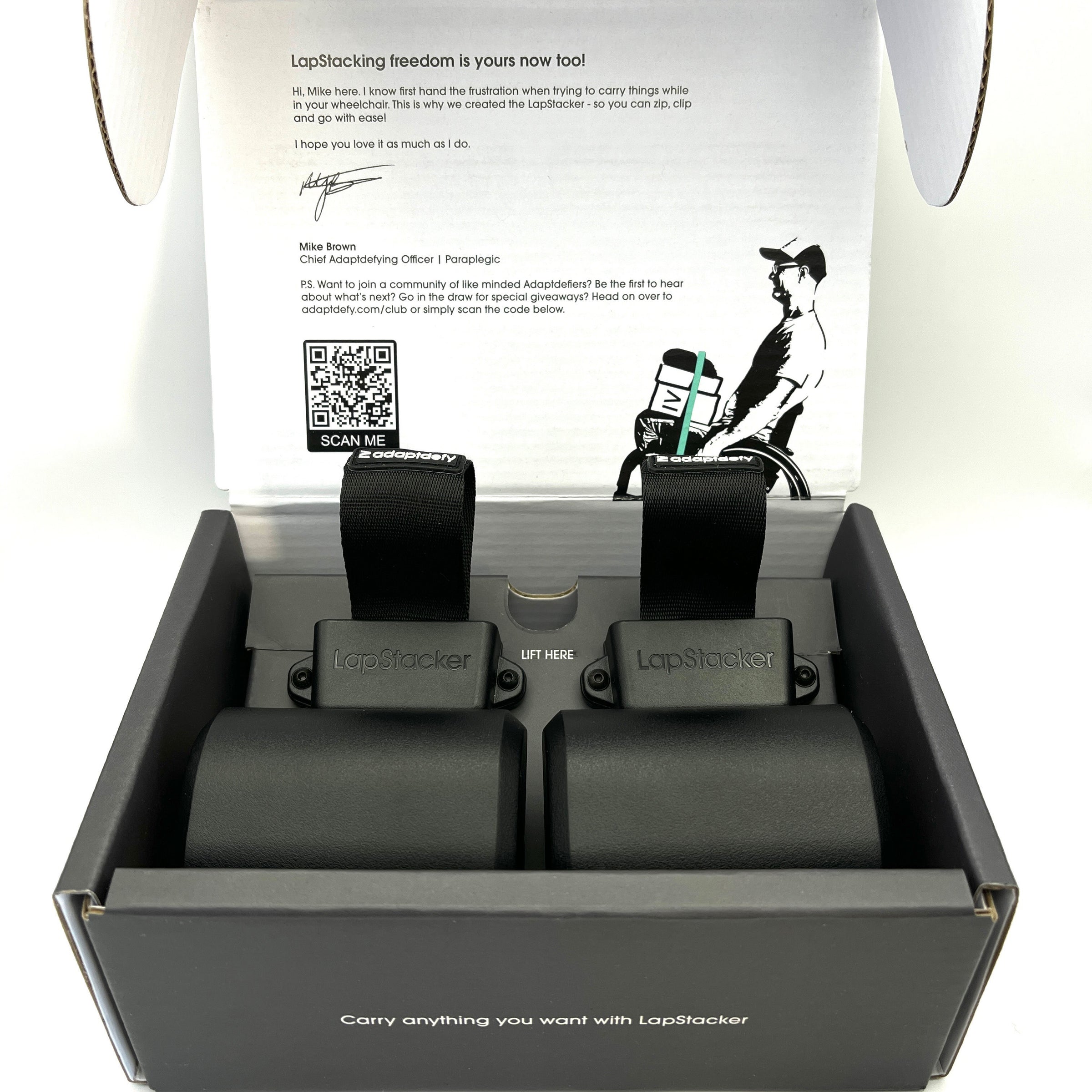 LapStacker XD retractable carry system for power wheelchairs